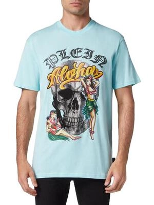 Philipp Plein T-shirt Round Neck Ss Hawaii - Lightblue