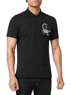 Philipp Plein Slim Fit Polo Shirt Ss Scorpion Men Black