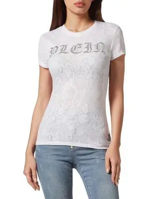 Philipp Plein T-shirt Round Neck Sexy Pure Fit Gothic Plein Women White