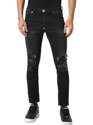 Philipp Plein Denim Trousers Skinny Fit With Python Inserts - Marblegrey