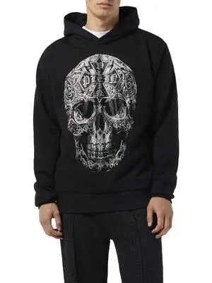 Philipp Plein Hoodie Sweatshirt Gothic Skull - Black