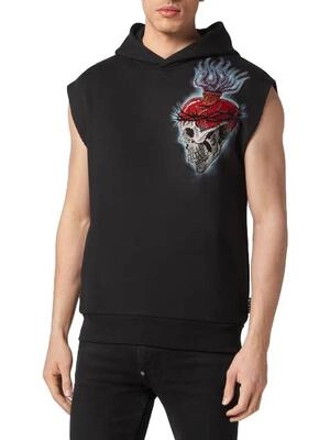 Philipp Plein Sleeveless Hoodie Sweatshirt Love Tattoo - Black