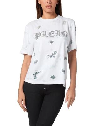 Philipp Plein Tie-dye T-shirt Man Fit Round Neck Ss Flowers Women Lightblue