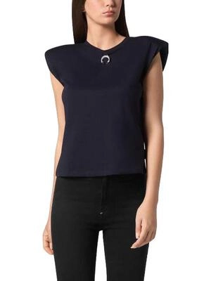 Philipp Plein Tank Top Round Neck Piercing With Padded Shoulder - Navy
