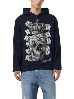 Philipp Plein Hoodie Dollar Skull Stones - Navy