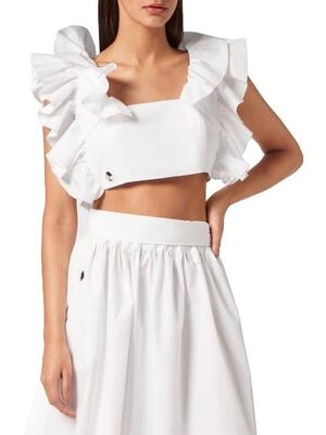 Philipp Plein Volant Cropped Top - White