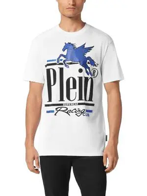 Philipp Plein Jersey T-shirt Round Neck Ss Racing Club - White/middleblue