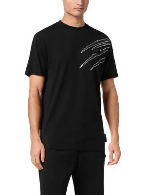 PLEIN SPORT Cotton T-shirt Round Neck Ss Lamina Scratch - Black/silver
