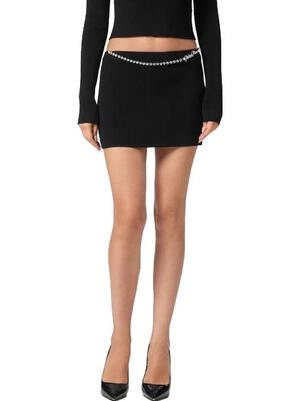 Philipp Plein Viscose Stretch Mini Skirt Signature Women Black