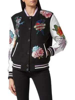 Philipp Plein Leather Bomber Hawaii - Black