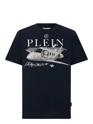 Philipp Plein Round Neck T-shirt Teddy Plane Stones Men Navy