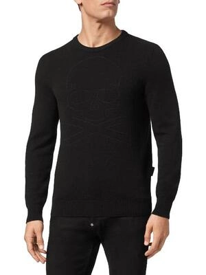 Philipp Plein Cashmere Pullover Round Neck Ls Skull And Plein Men Black