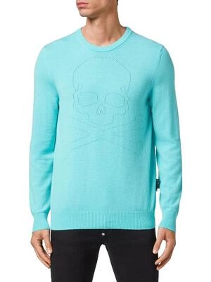 Philipp Plein Cashmere Pullover Round Neck Ls Skull And Plein - Lightblue