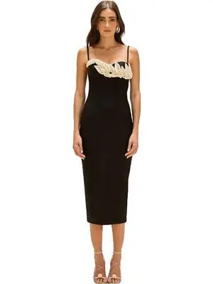 PATBO Selene Mesh Flower Applique Midi Dress