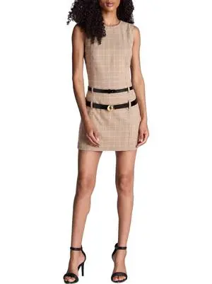 KENNETH COLE COLLECTION Check Print Sleeveless Double Belted Minidress - Maple Multi