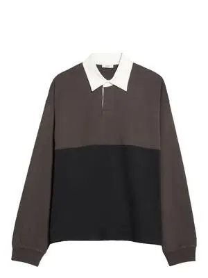 AGOLDE Oversize Colorblock Long Sleeve Rugby Polo - Forge/black/brown