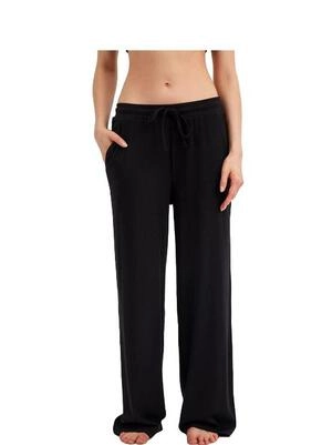 BEACH LIFE BY GOTTEX Summer Lounge Ribbed Wide Leg Pant - Black