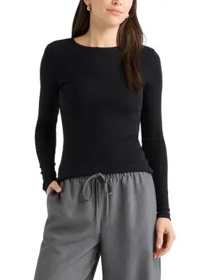 Caslon Rib Crewneck Long Sleeve Top - Black