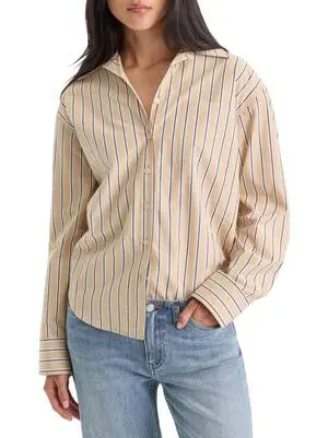 Good American Poplin Easy Striped Cotton Shirt - Dune Multi Stripe