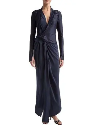 Victoria Beckham Lea Twist Front Jersey Midi Dress - Navy