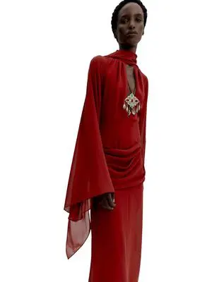 DE LA VALI Sonora Flared-sleeved Maxi Dress - Red