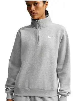 Nike Women's Studio Fleece Medium Weight 1/4-zip Top Grey