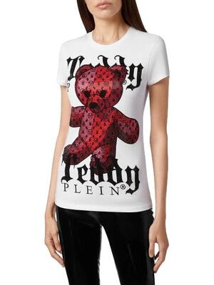 Philipp Plein T-shirt Round Neck Ss Monogram Teddy Bear - White