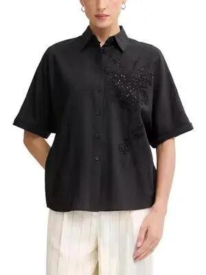 MARC AUREL Sequin-embellished Floral-patch Shirt - Black