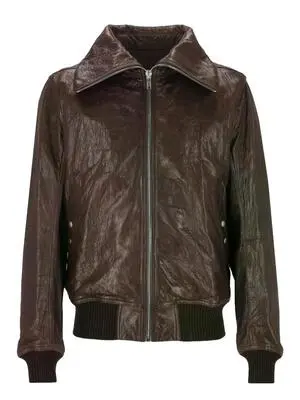 Rick Owens Dracuflight Leather Bomber Jacket Brown