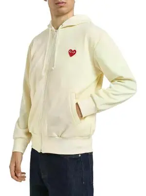 Play Comme Des Garcon Heart-patch Zip-up Hoodie - Neutrals