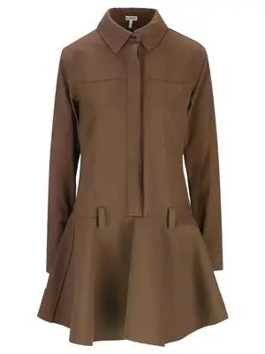 Loewe Anagram-embroidered Flared Shirt Dress Brown