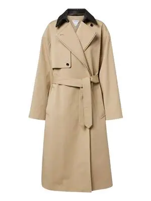 Bottega Veneta Leather-trimmed Cotton Trench Coat - Beige