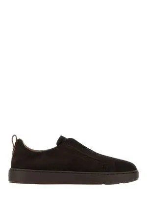 Santoni Dark Nubuck Victory Slip Ons - Brown