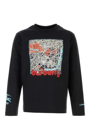 Burberry Ryan Long Sleeve Graphic T-shirt With Map Print - Black