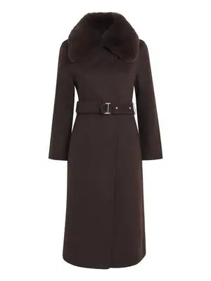 Maje Wool-blend Faux Fur-collar Coat - Brown