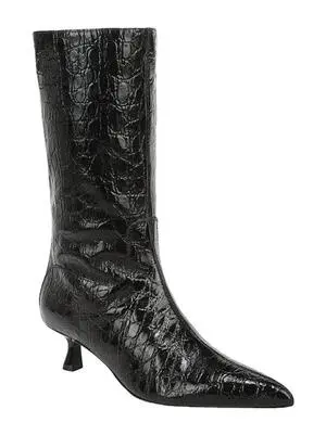 Sam Edelman Ramona 2 Croc Embossed Leather Knee High Boot - Black