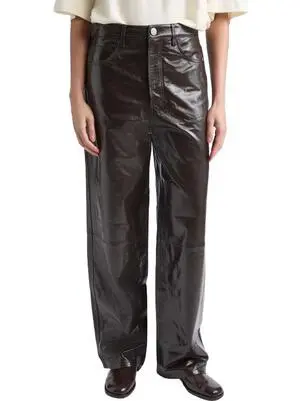 RÓHE Bruun Lacquered Baggy Leather Wide Leg Pants - Soil