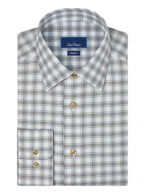 David Donahue Regular Fit Dobby Check Dress Shirt Dune/blue