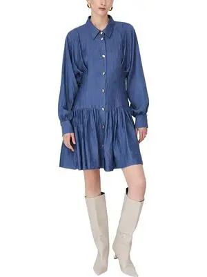 JOVONNA LONDON Button Down Drop Waist Mini Dress Chambray