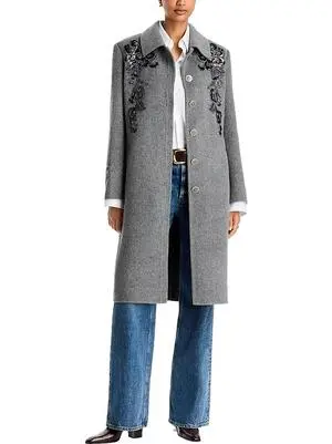Kobi Halperin Lara Wool & Silk Embroidered Coat - Grey