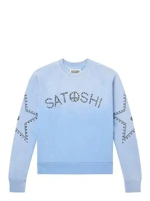 SATOSHI NAKAMOTO Star Stud-embellished Paint-splattered Cotton-jersey Sweater - Blue