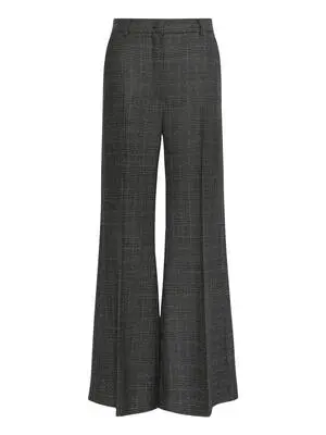 Max Mara Virgin Wool Check Flared Trousers - Grey