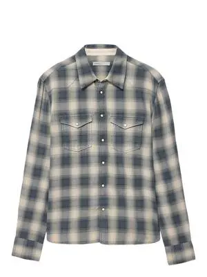 ALLSAINTS Organic Cotton Flannel Brook Shirt - Blue