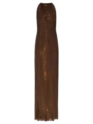 SELF-PORTRAIT Rhinestone-embellished Open-back Maxi Dress - Brown