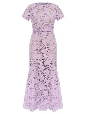 SELF-PORTRAIT Belted Floral-lace Midi Dress - Lavender