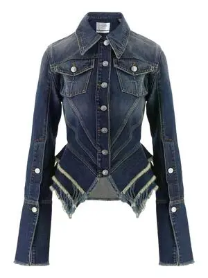 Matieres Fecales Fringed Peplum Denim Jacket - Blue