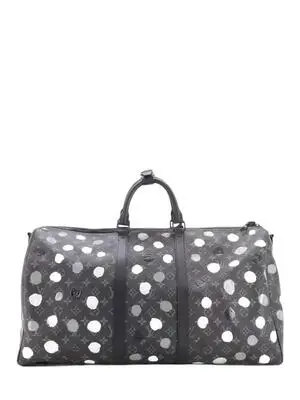 LOUIS VUITTON Keepall Bandouliere Bag Yayoi Kusama Painted Dots Monogram Eclipse Canvas 55 Travel Bag - Black
