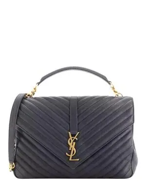 Saint Laurent Classic Monogram College Bag Matelasse Chevron Leather Large Shoulder Bag - Black