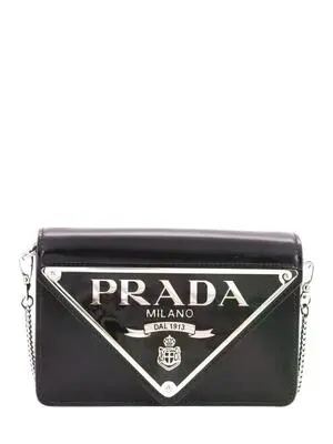PRADA Maxi Triangle Logo Chain Flap Bag Brushed Leather Small Crossbody Bag