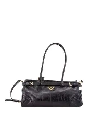 Prada Bonnie Handbag Vitello Shine Medium Crossbody Bag - Black